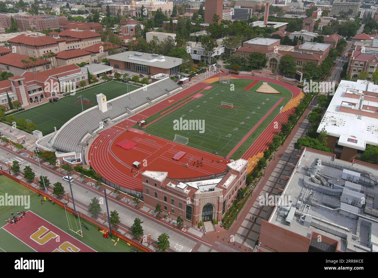 A general overall aerial view of the Allyson Felix Field at Katherine B ...