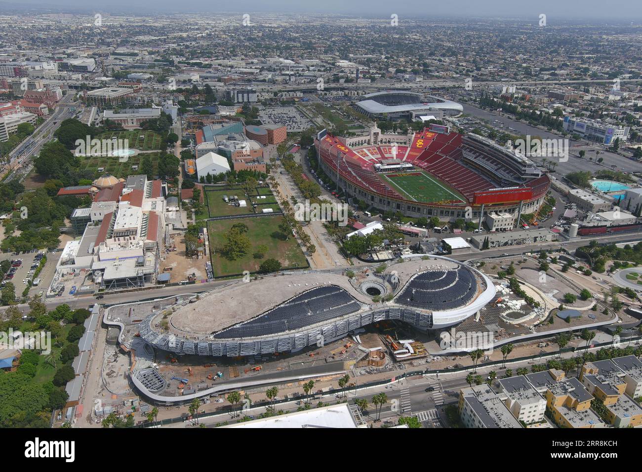 A general overall aerial view of the Lucas Museum of Narrative Art ...