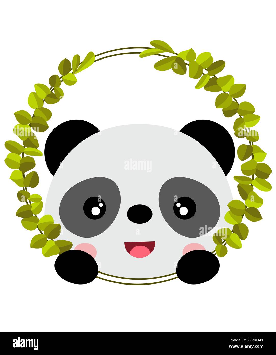 Friendly panda peeking out of round leaves frame Stock Photo - Alamy