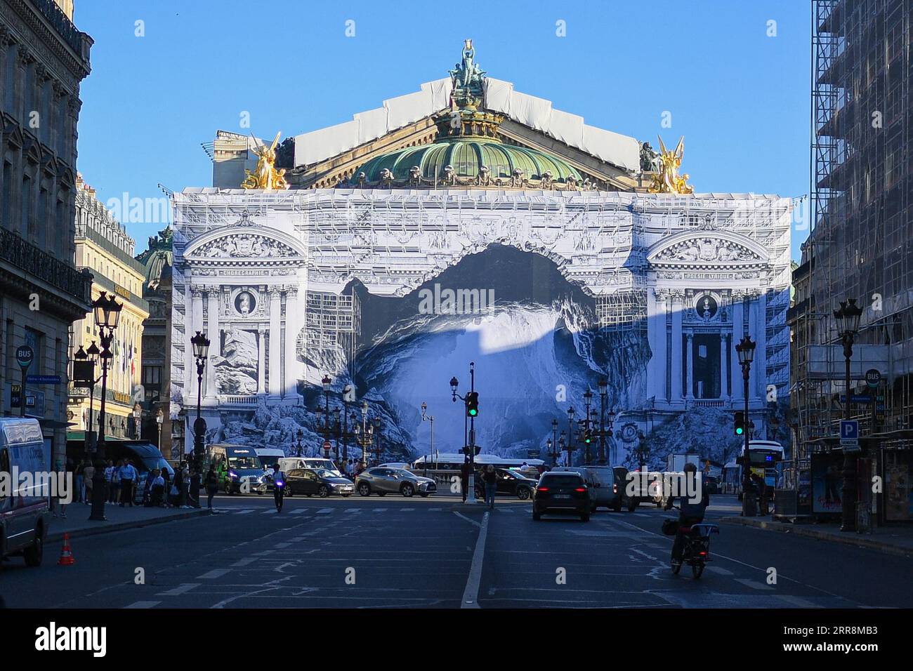 Paris, France on September 6, 2023. Artist JR covers the facade of the ...