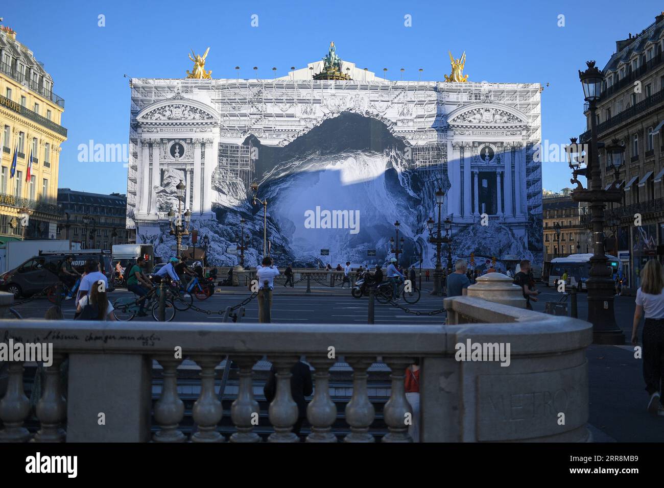 Paris, France on September 6, 2023. Artist JR covers the facade of the ...