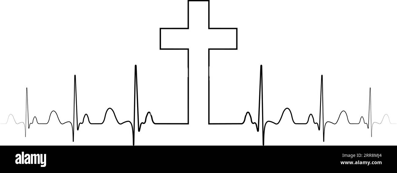 Cross mark symbol Christian faith, cross and pulse heart beats Stock ...