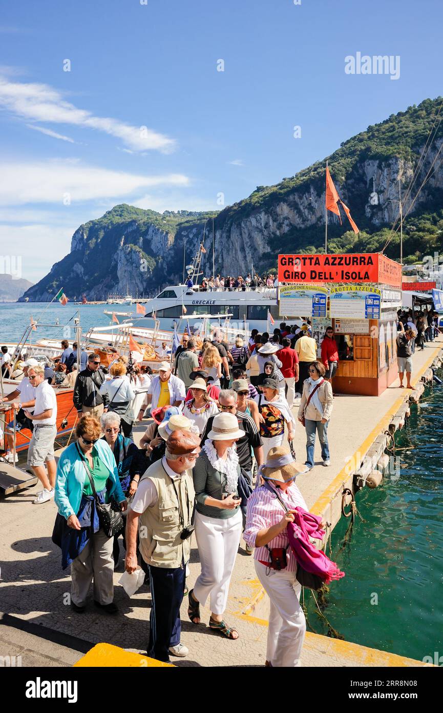Capri, Naples, Italy, A group of tourists visiting to Capris island by ...