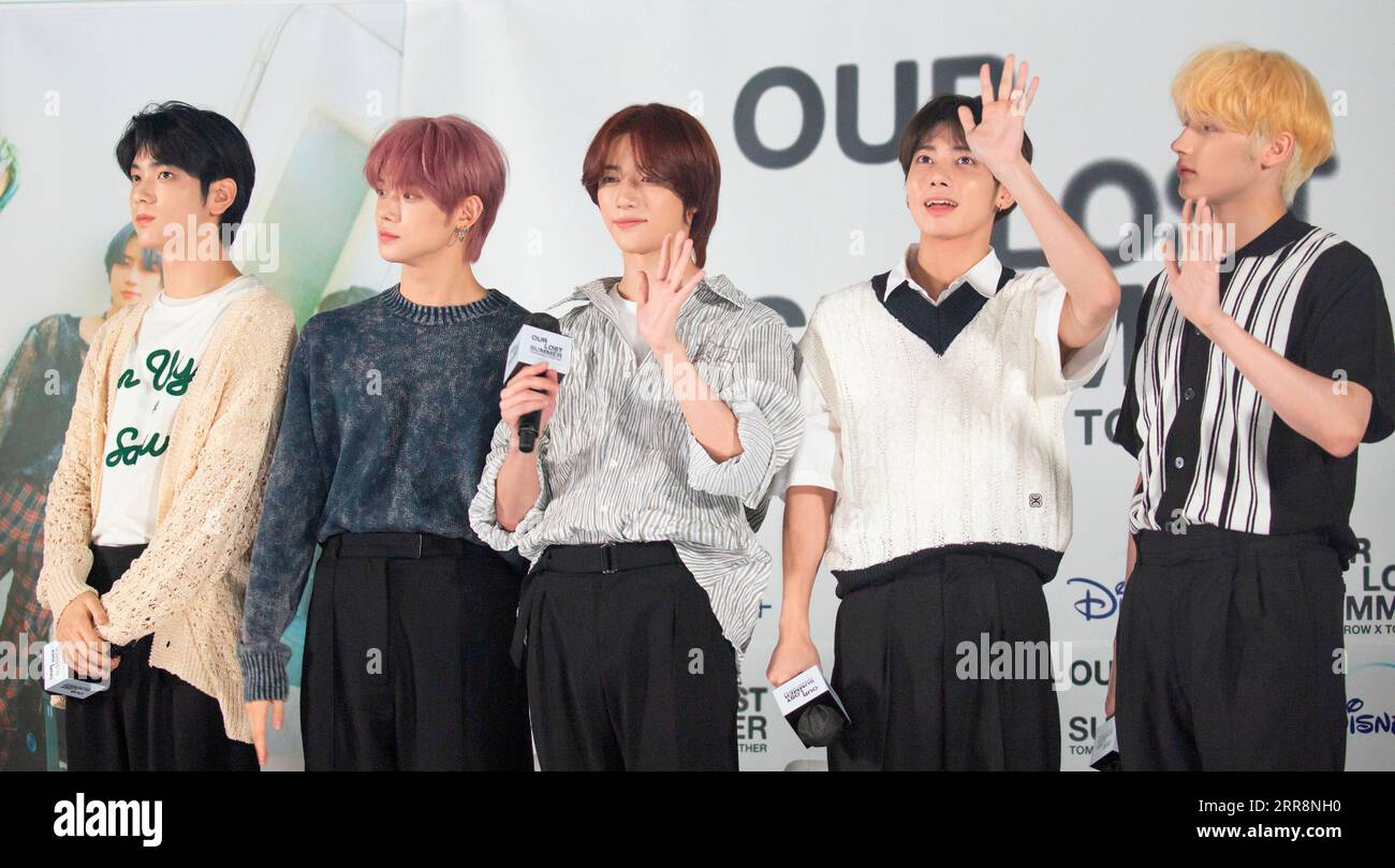 (L-R) Soobin, Yeonjun, Beomgyu, Taehyun and HueningKai (TOMORROW X TOGETHER), July 26, 2023 ...