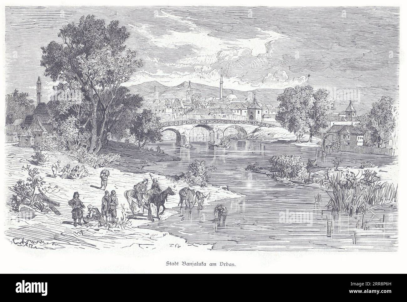 River Vrbas in Banja Luka vintage engraved illustration Stock Photo - Alamy