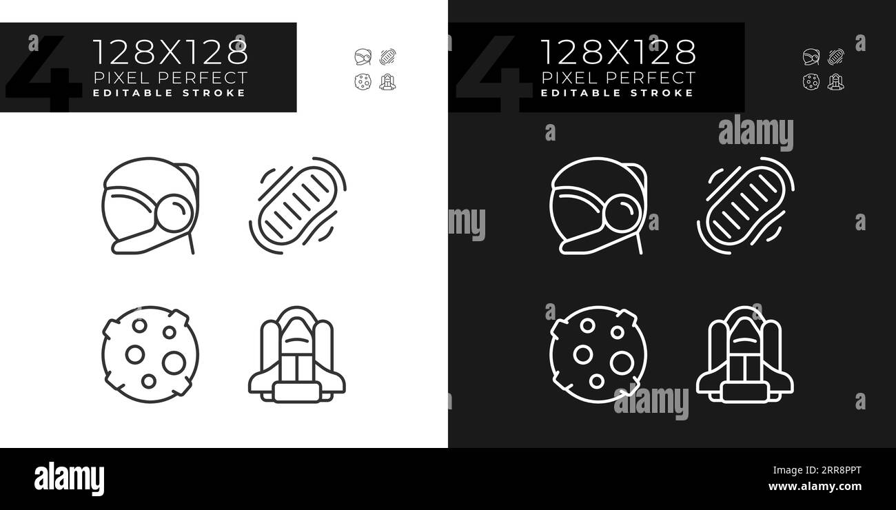 Moon landing pixel perfect linear icons set for dark, light mode Stock ...