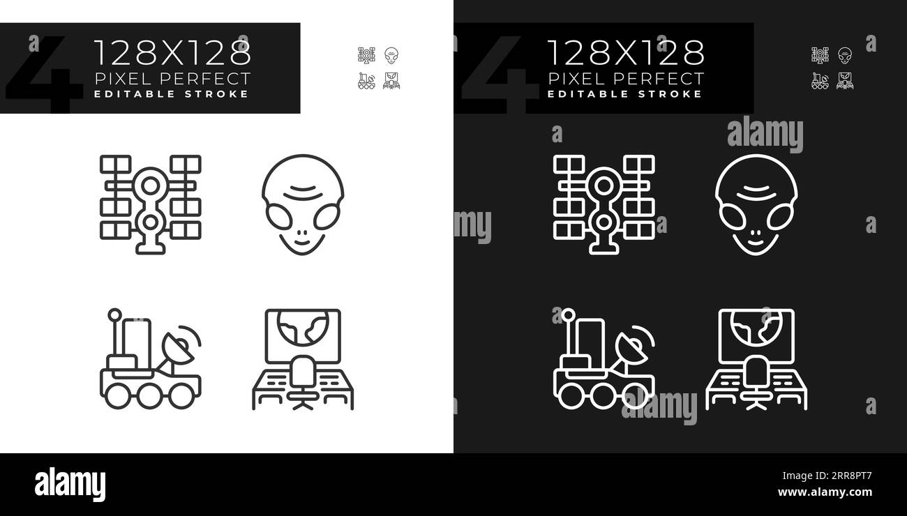 Sci fi pixel perfect linear icons set for dark, light mode Stock Vector Image & Art - Alamy