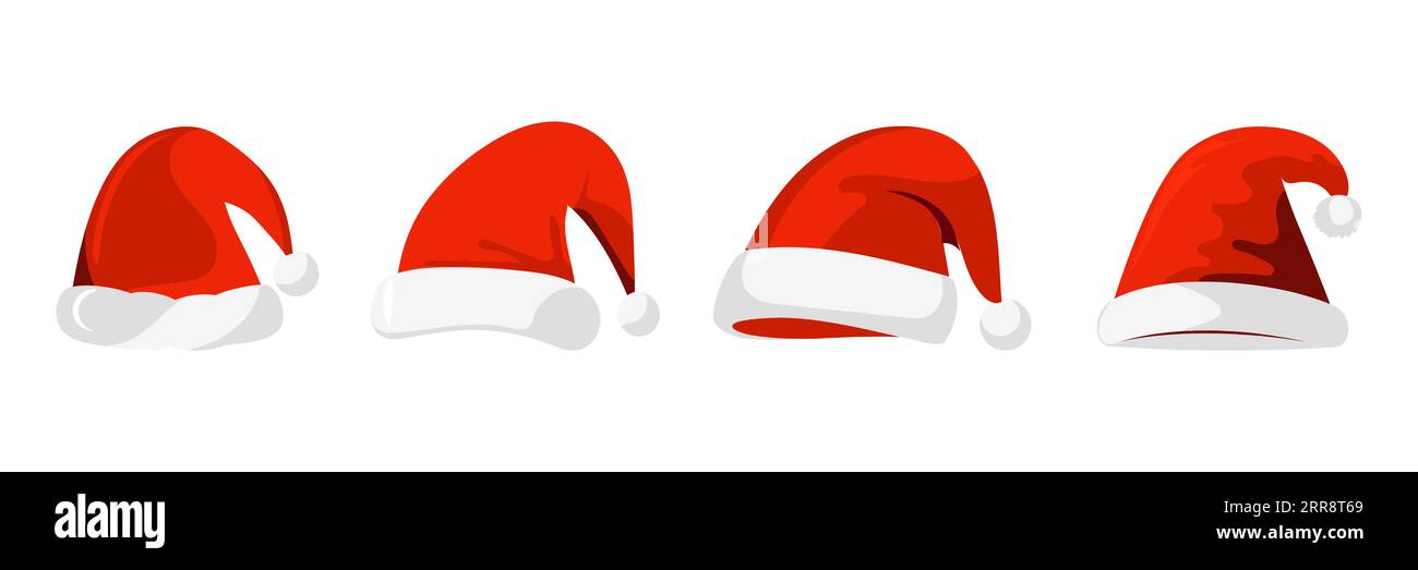 Set christmas santa hat in flat style isolated . Vector illustration ...