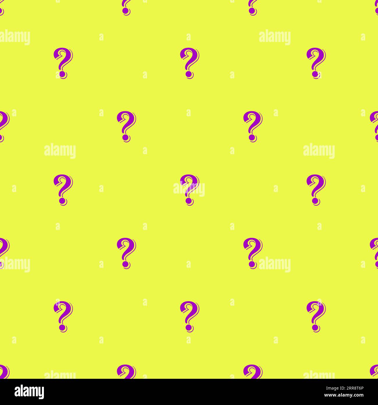 Seamless pattern of vibrant purple question mark on bright yellow ...
