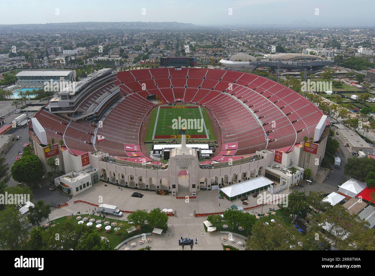 A general overall aerial view of the Los Angeles Memorial Coliseum ...