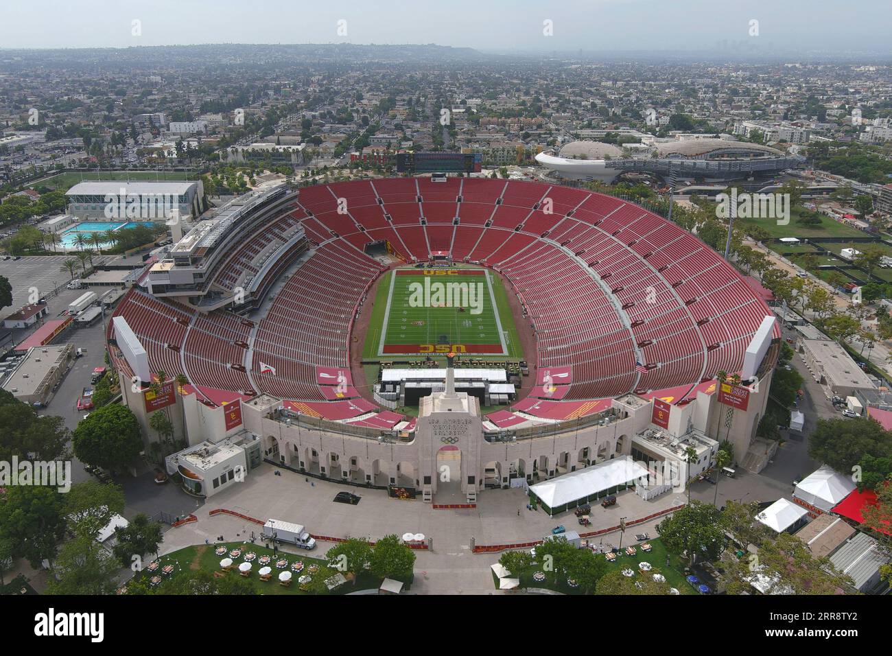 A general overall aerial view of the Los Angeles Memorial Coliseum ...