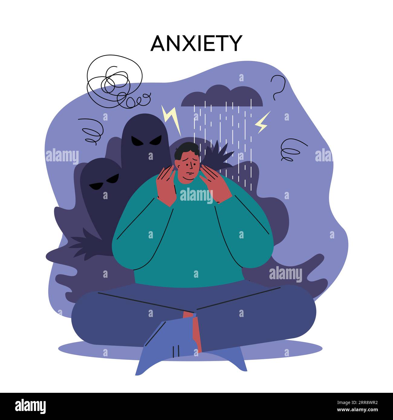 Mental disorder problems, Dizziness, sad and anxious thoughts of man ...