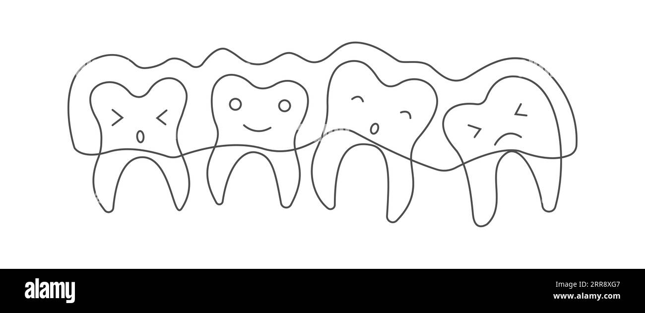 Doodle cute ragged teeth with clear aligners. Dental orthodontic ...
