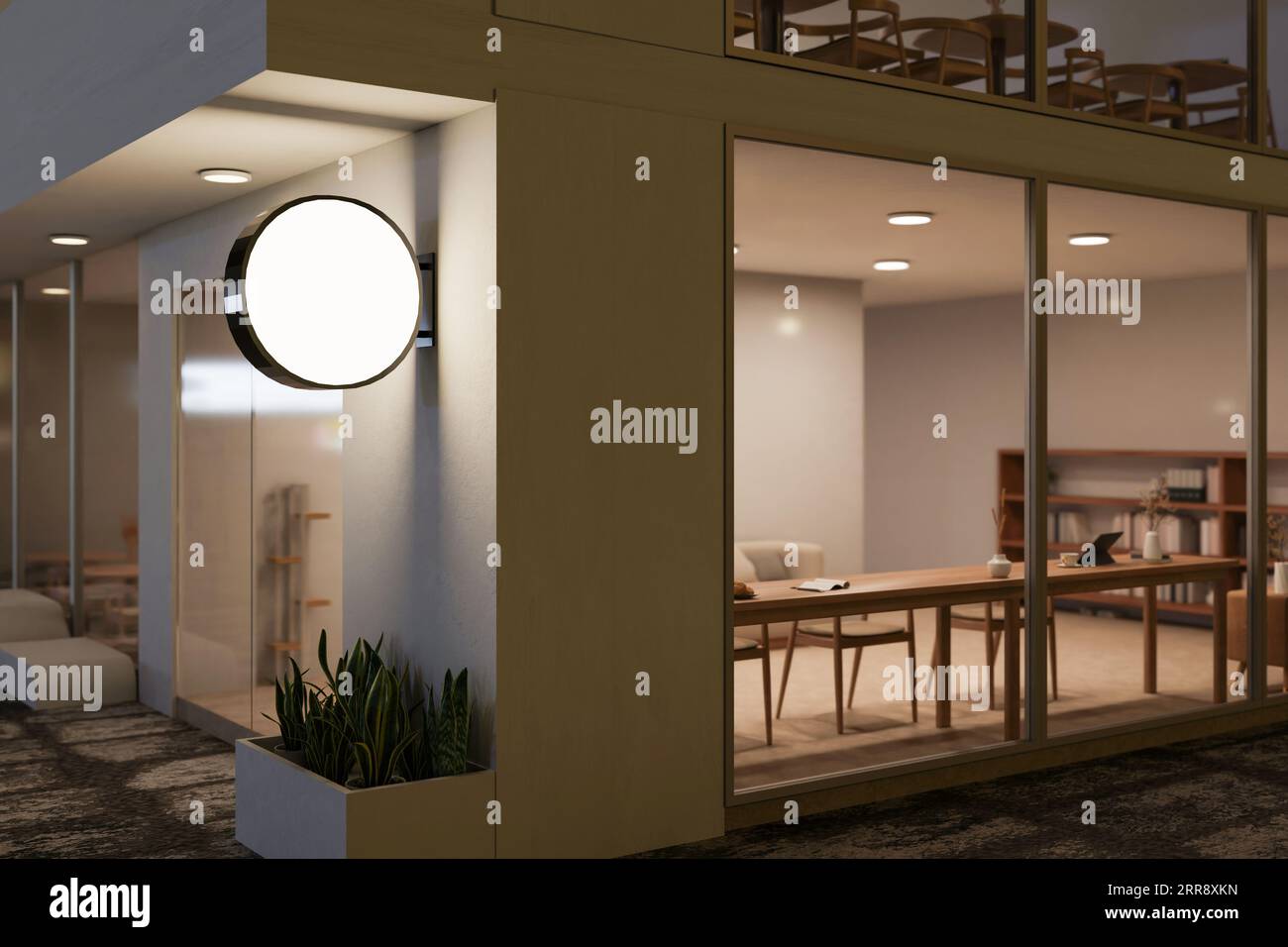 Exterior design of a modern, minimal coffee shop or co-working space ...