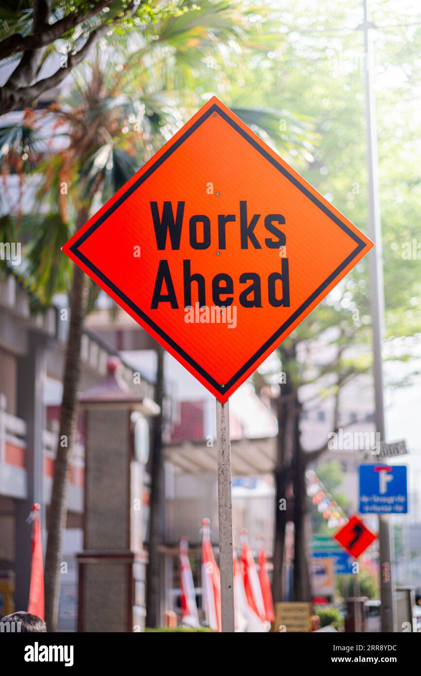 Works ahead to the road repairs and alterations road sign Stock Photo ...