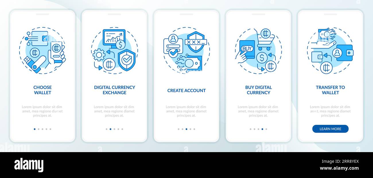 Walkthrough digital currency with line icons concept Stock Vector Image ...