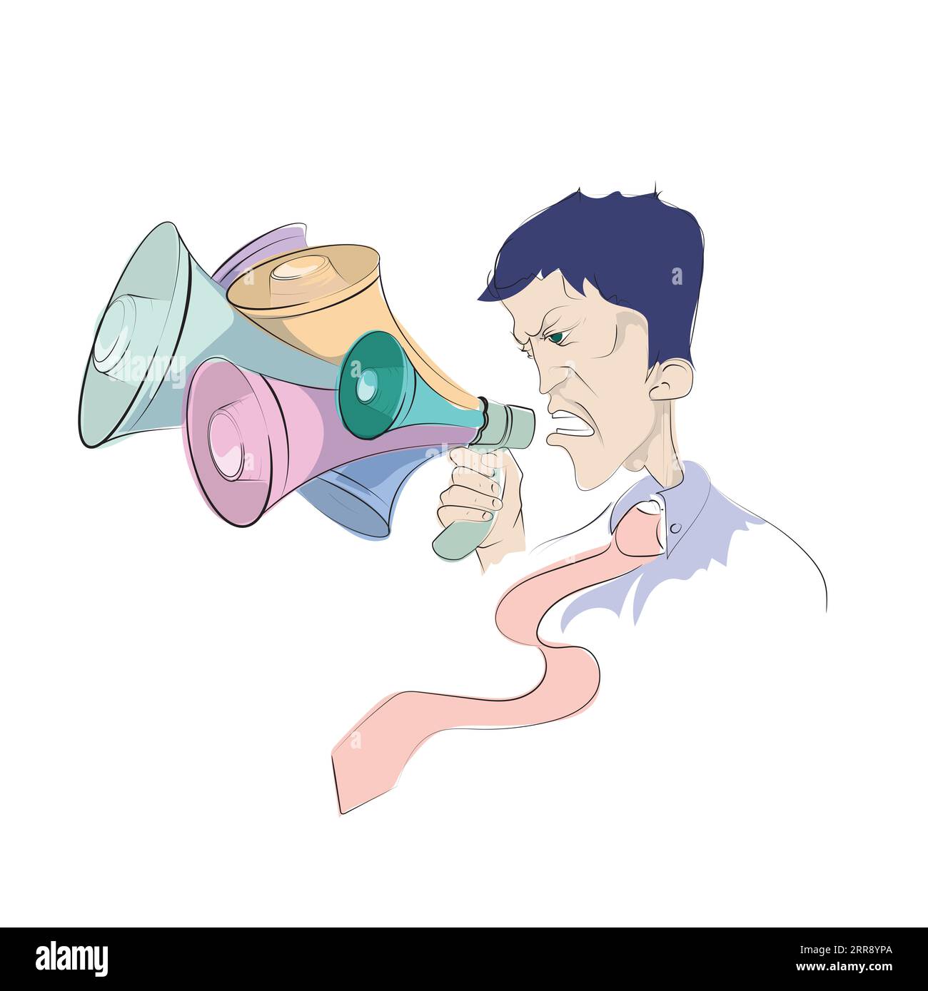 Cartoon angry man talking with megaphone Stock Photo - Alamy