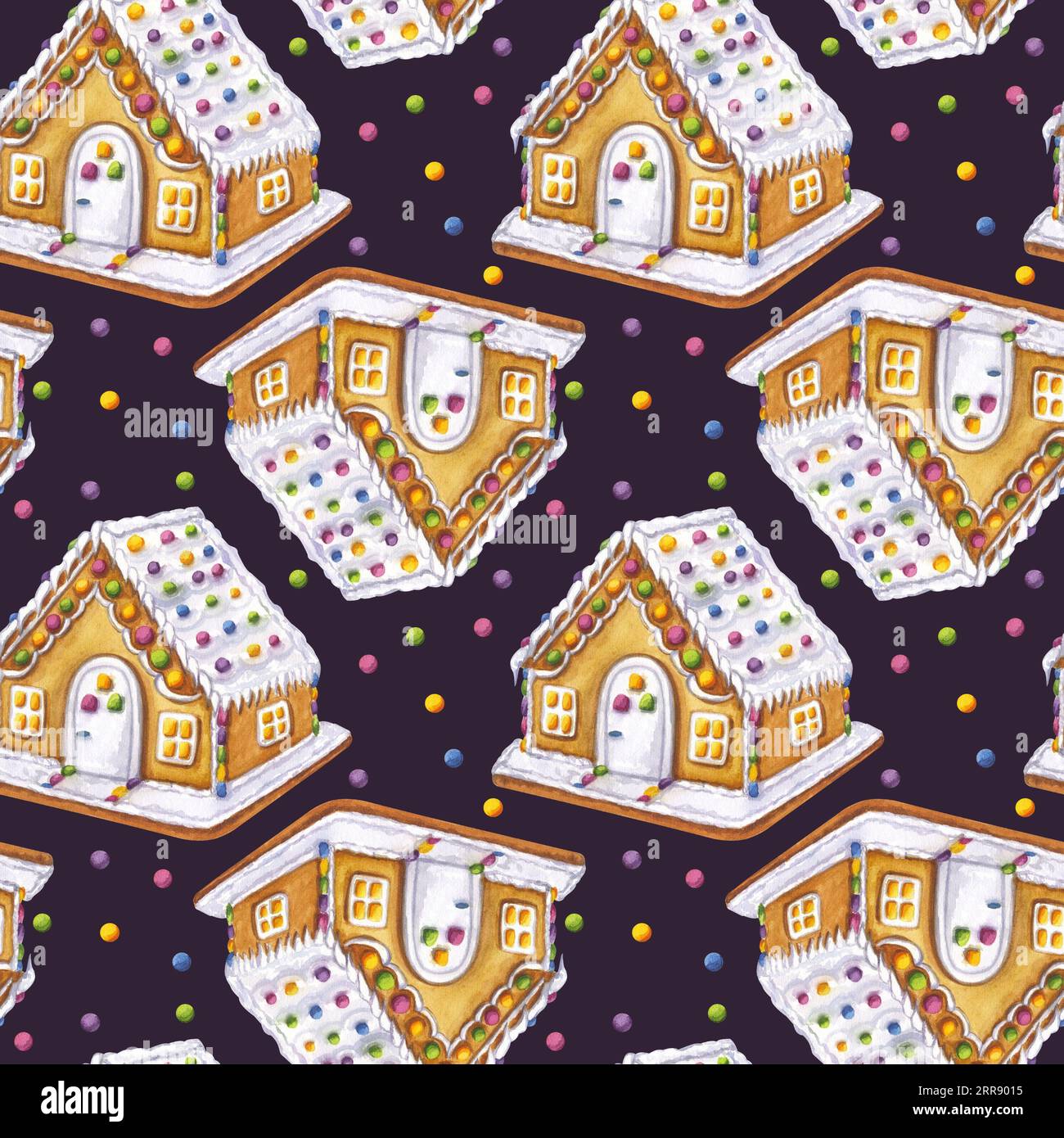 Seamless pattern gingerbread house, Christmas New Year's sweets decor ...