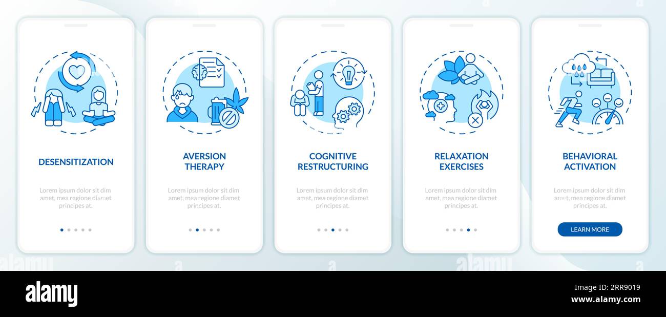 Walkthrough behavioral therapy with blue icons concept Stock Vector ...