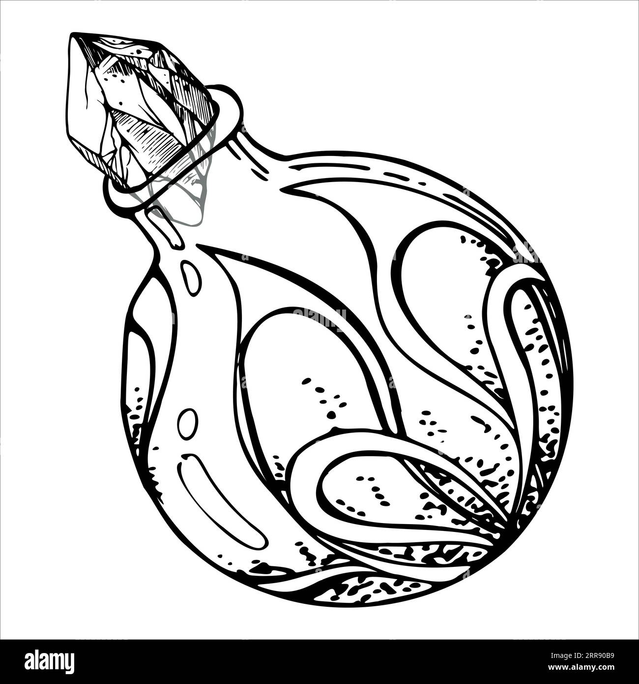 Hand drawn ink vector glass jar vial bottle with crystal. Sketch ...