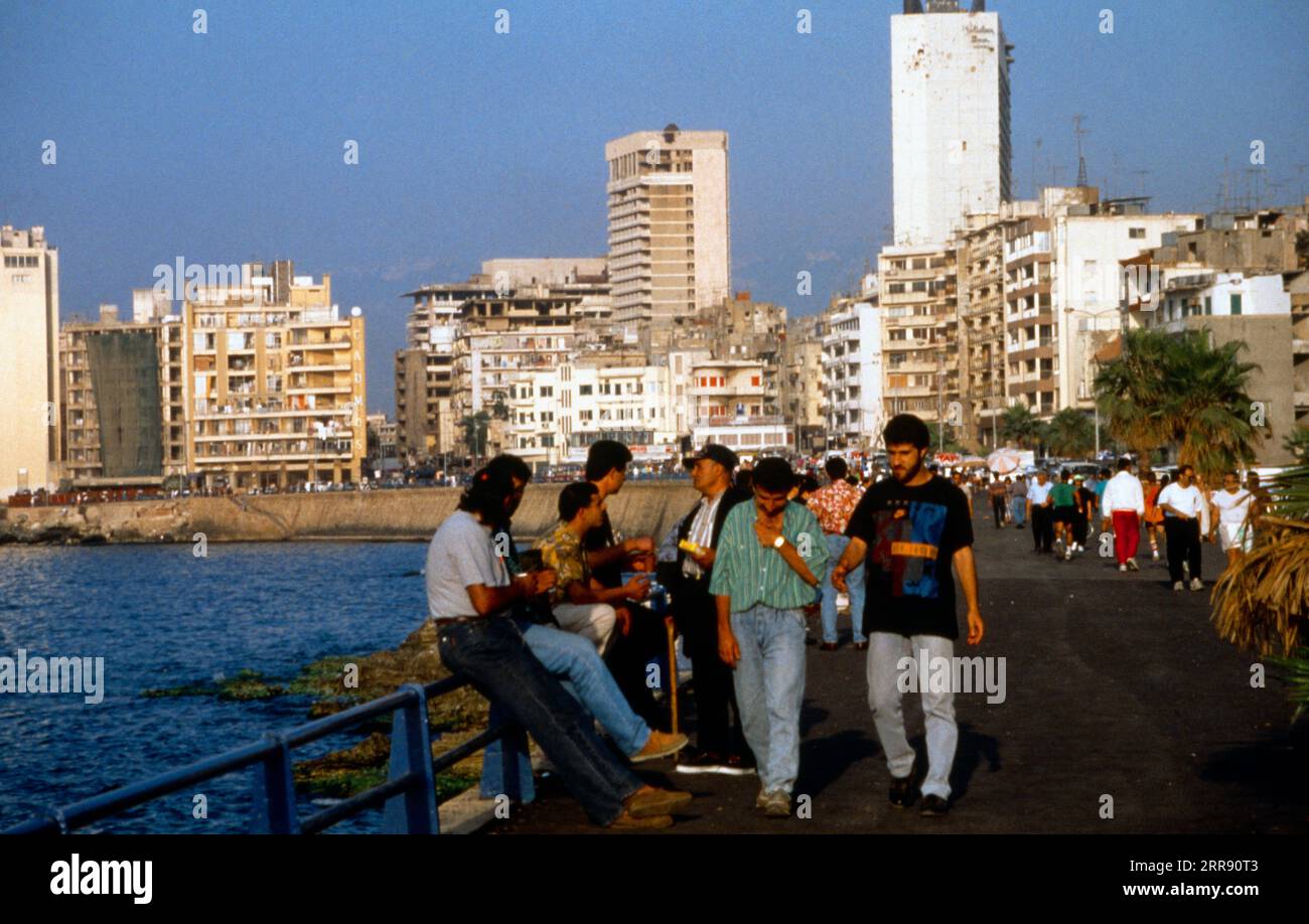 Beirut Lebanon St Georges People Walking along Promenade Stock Photo ...