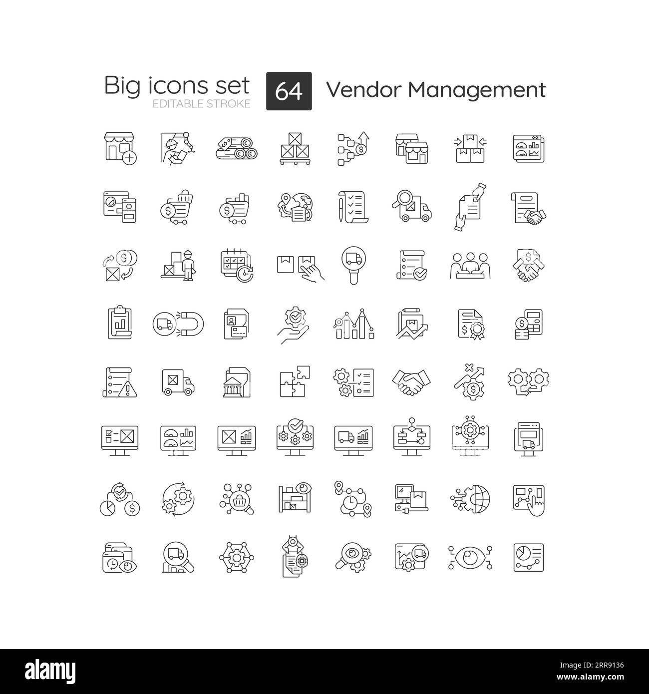 Customizable black big icon set for vendor management Stock Vector ...