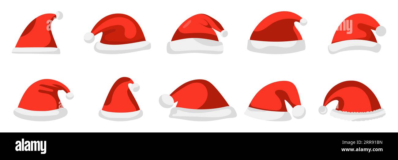 Set christmas santa hat in flat style isolated . Vector illustration ...