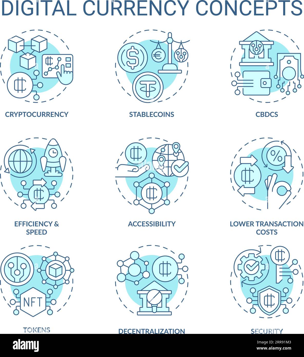 Blue icons for digital currency concepts Stock Vector Image & Art - Alamy