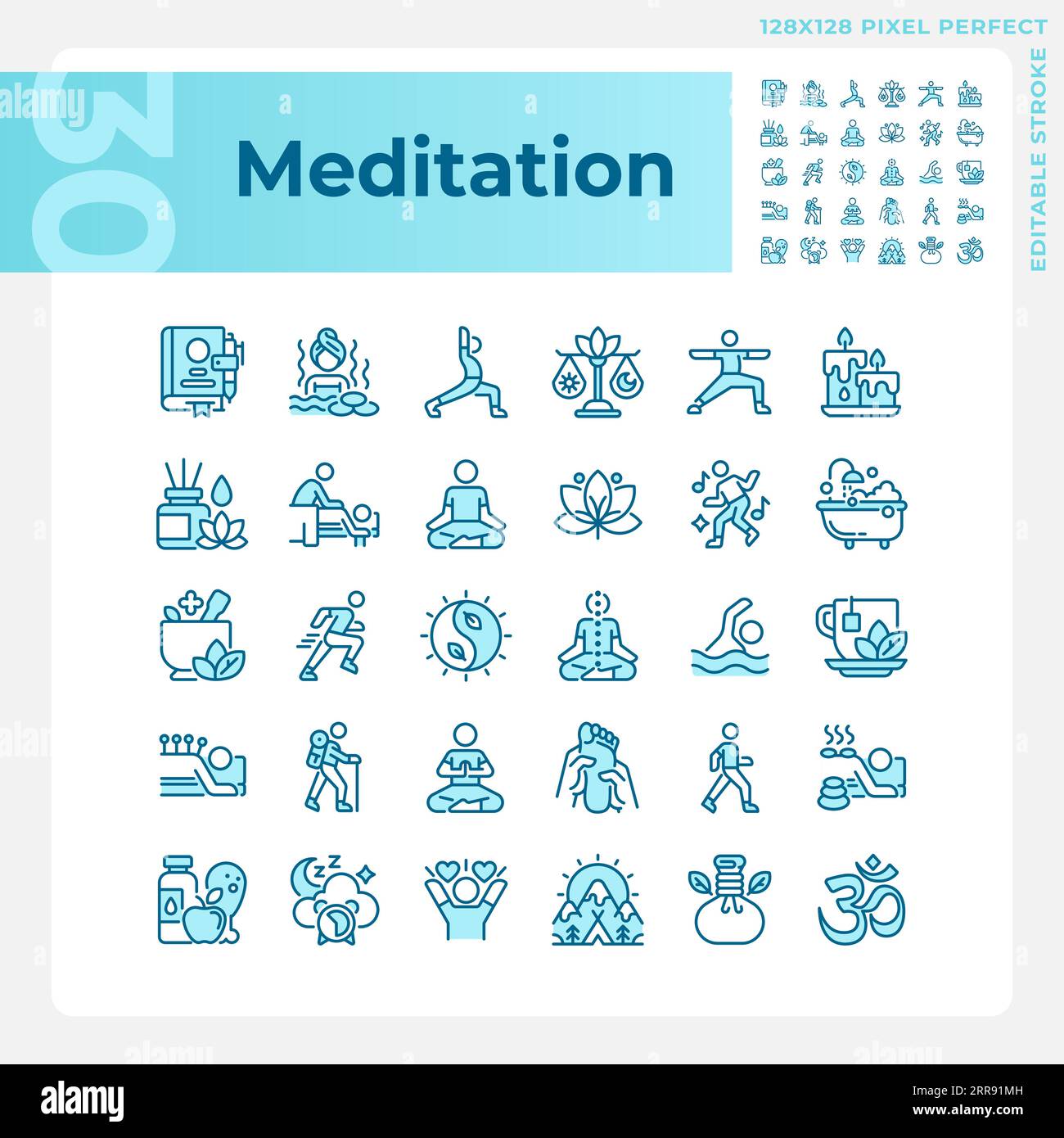 Editable pixel perfect blue meditation icons set Stock Vector Image ...