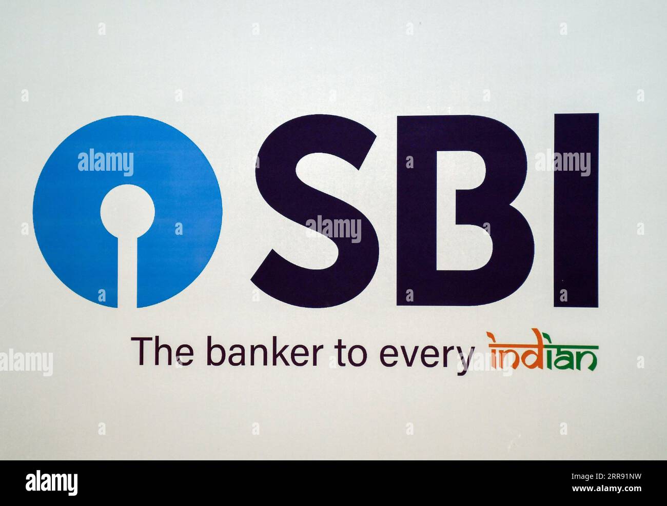 'State Bank of India' (SBI) logo is seen at Global Fintech Fest (GFF ...