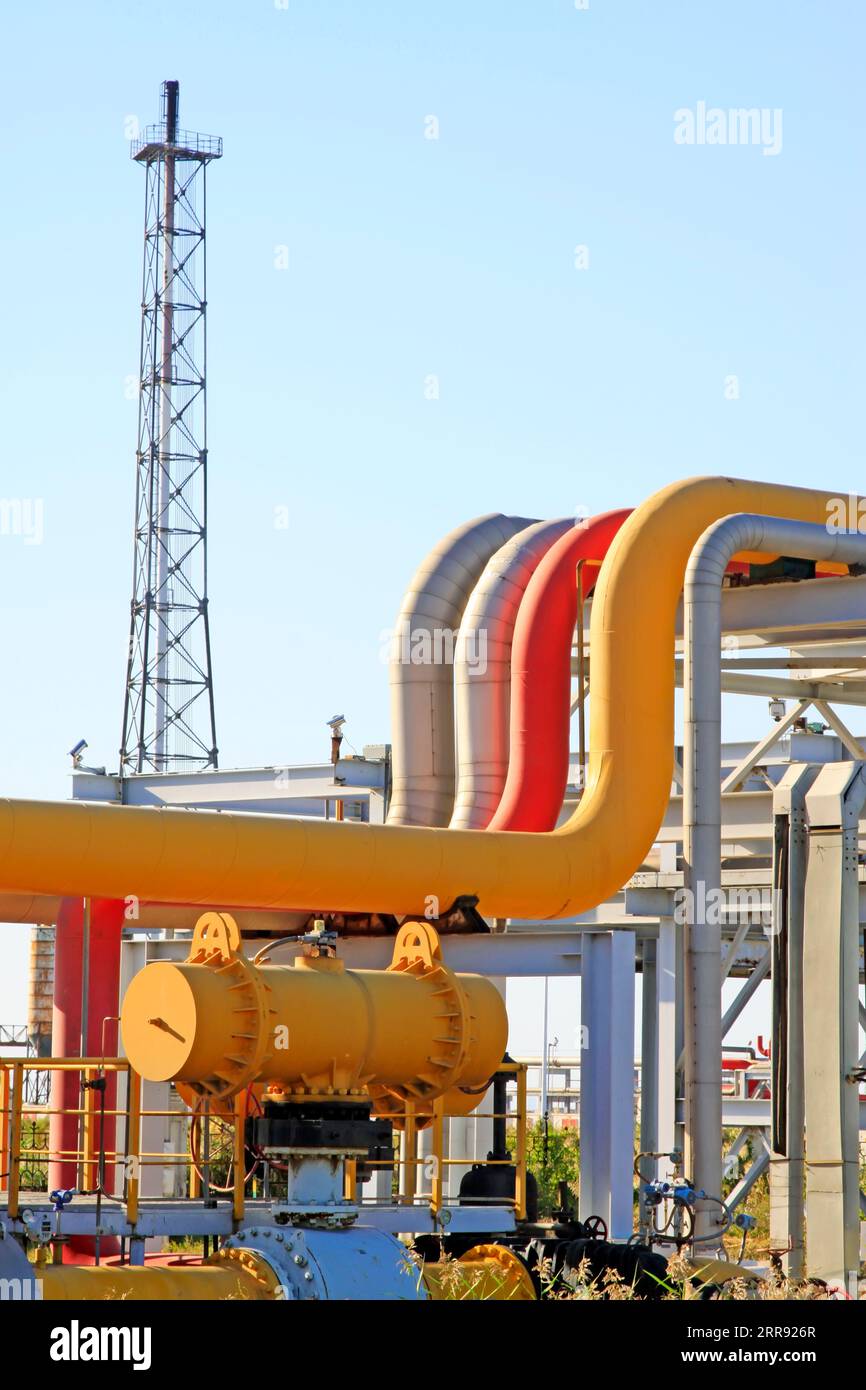 Refinery pipeline facilities, closeup of photo Stock Photo - Alamy