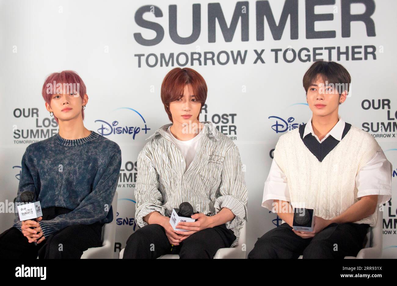 (L-R) Yeonjun, Beomgyu and Taehyun (TOMORROW X TOGETHER), July 26, 2023 : Members of South ...