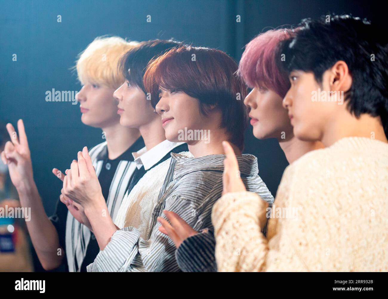 (L-R) HueningKai, Taehyun, Beomgyu, Yeonjun and Soobin (TOMORROW X TOGETHER), July 26, 2023 ...