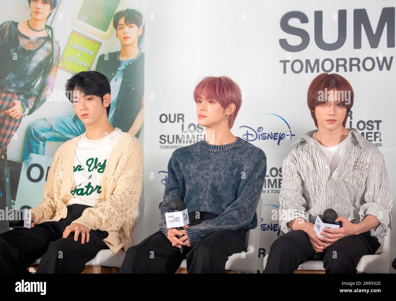 (L-R) Soobin, Yeonjun and Beomgyu (TOMORROW X TOGETHER), July 26, 2023 : Members of South Korean ...