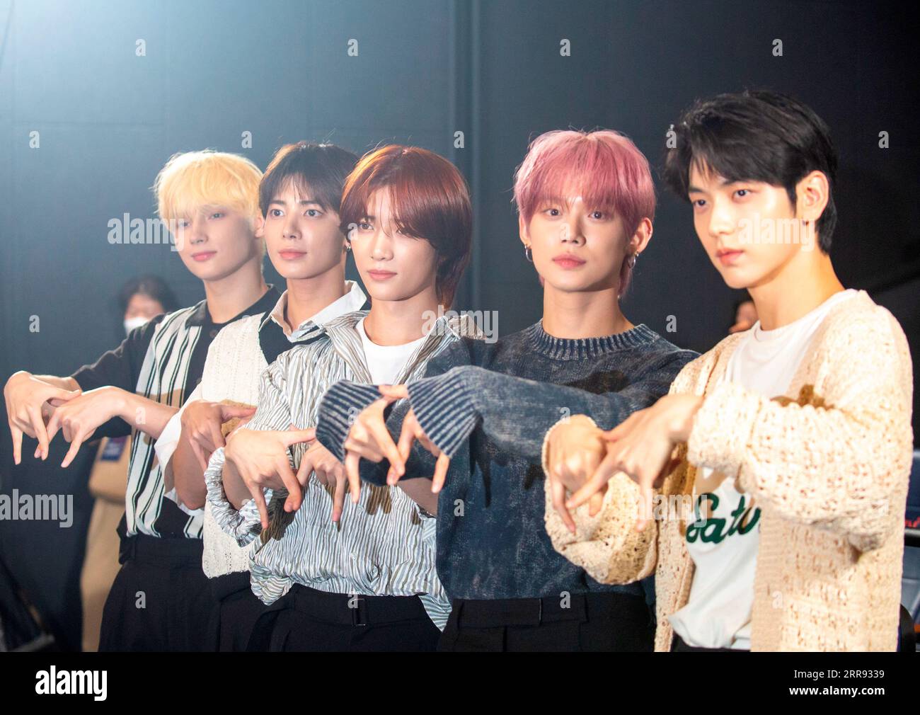 (L-R) HueningKai, Taehyun, Beomgyu, Yeonjun and Soobin (TOMORROW X TOGETHER), July 26, 2023 ...