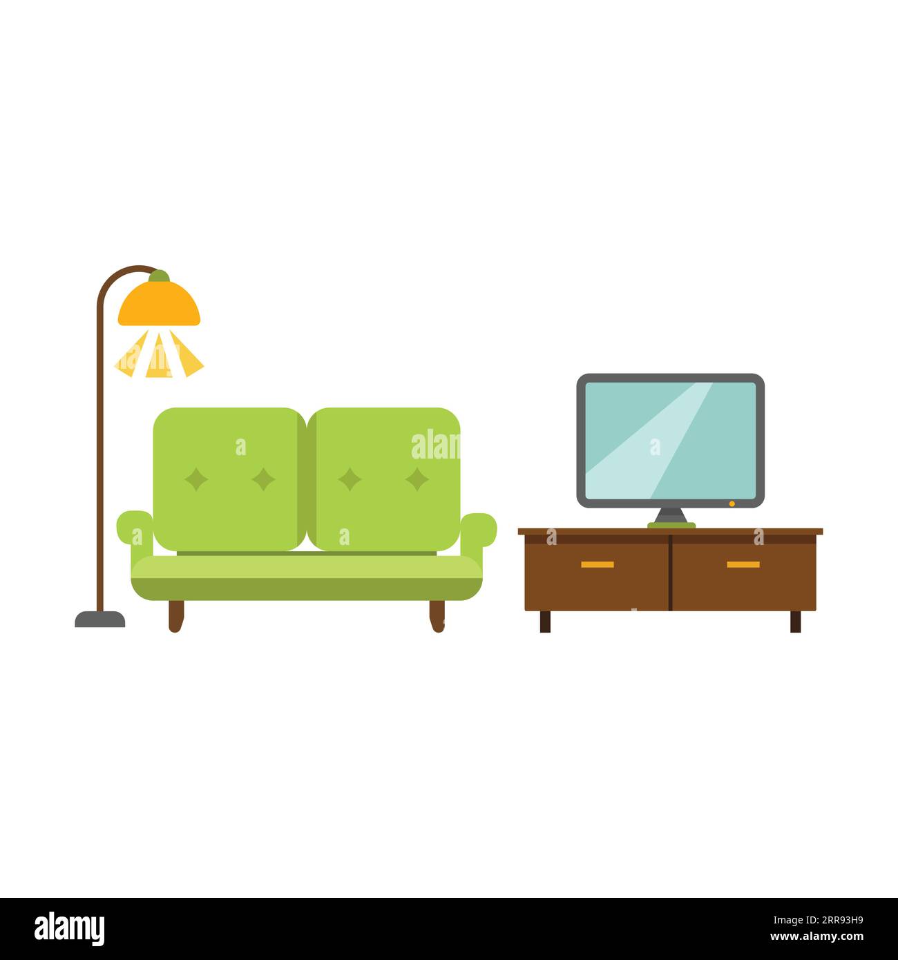 Green sofa and TV on table for living room flat vector icon Stock ...