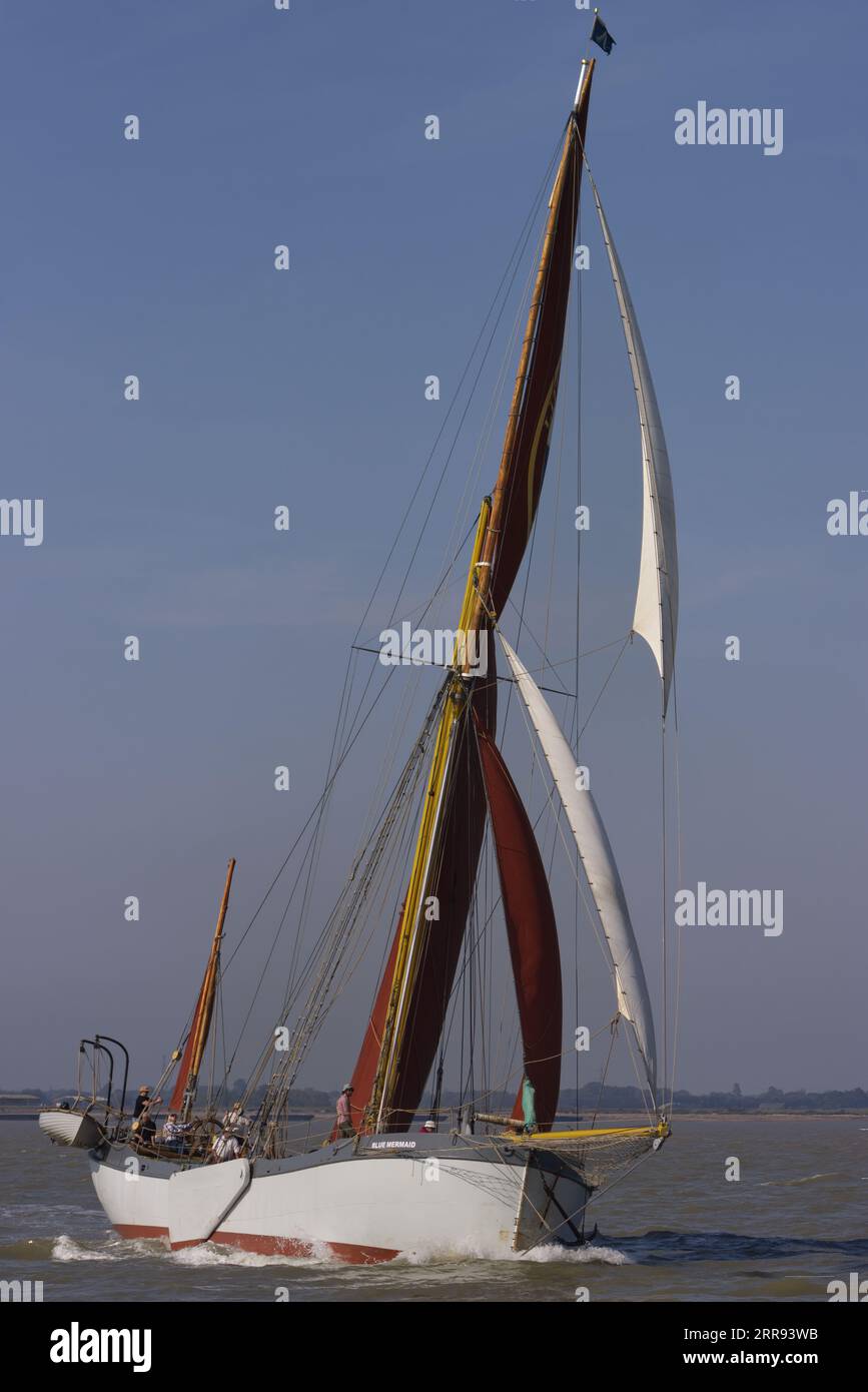 The Thames sailing barge Blue Mermaid in full sail, Blackwater Barge ...