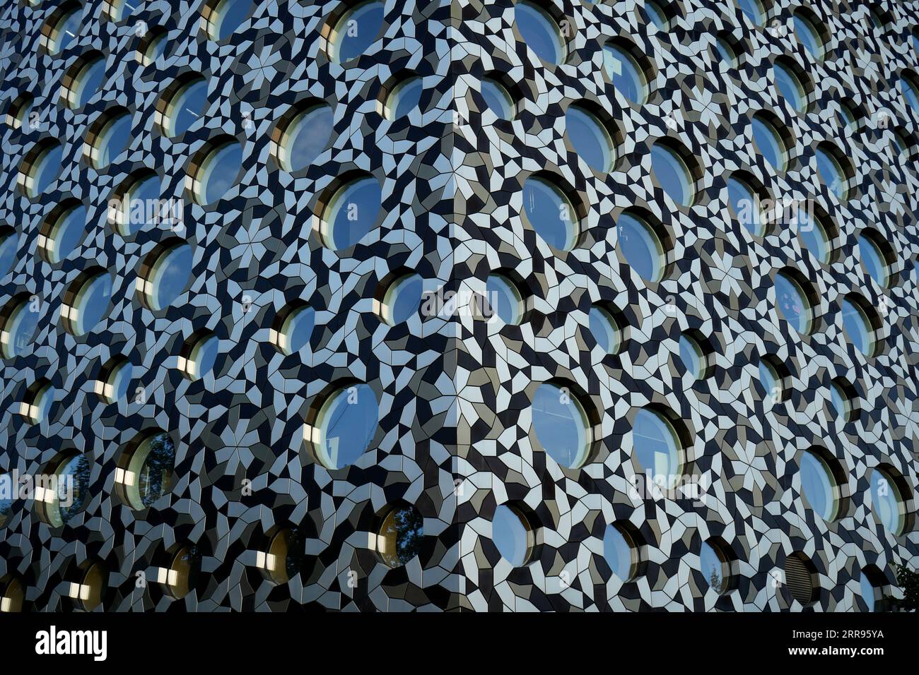 The corner of Ravensbourne University building with geometric shapes ...