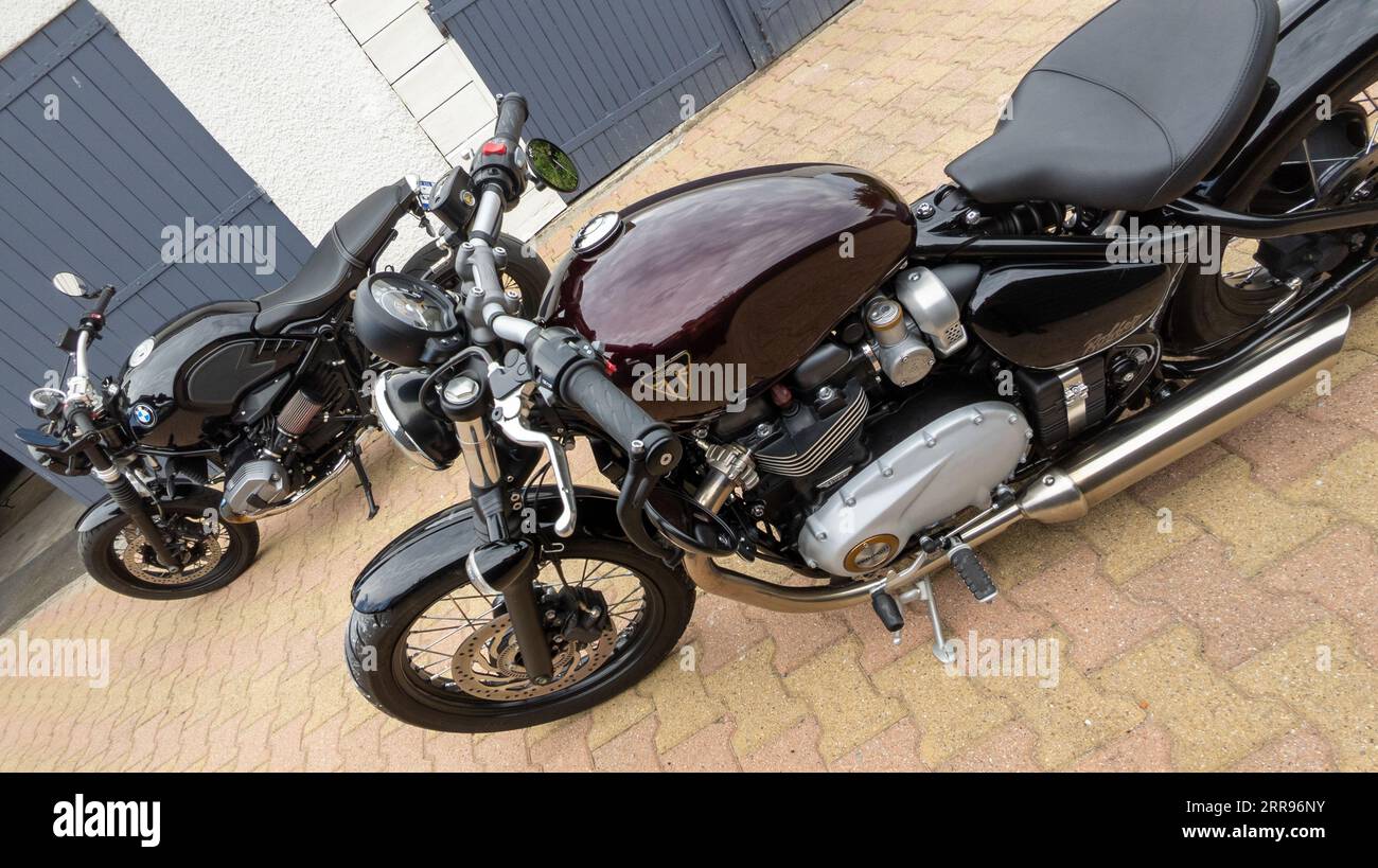 Bordeaux , France - 09 04 2023 : Triumph Bonneville Bobber and bmw nine ...