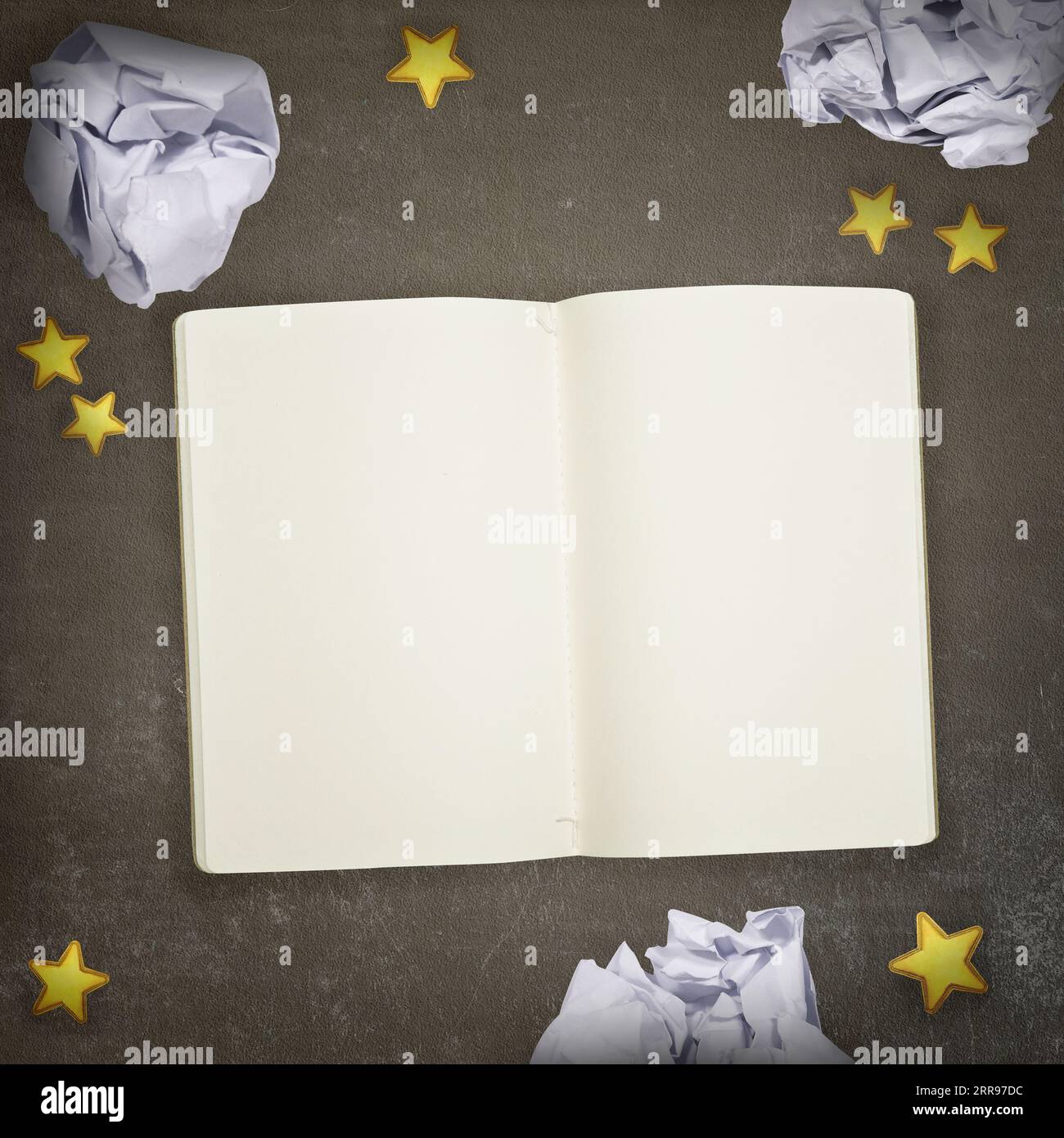 Crumpled paper with empty books on a colored background. Empty book for ...