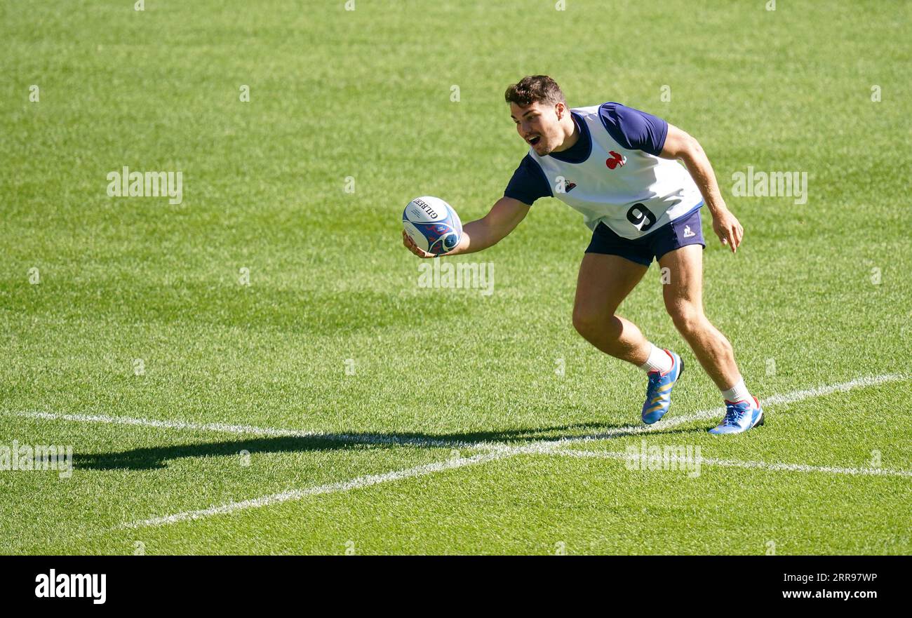 France's Antoine Dupont during the team run at the Stade de France in ...