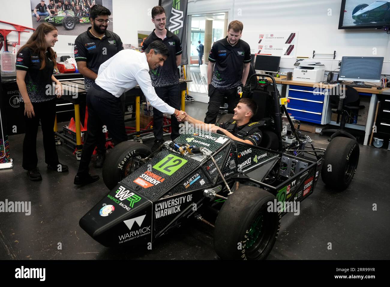 Prime Minister Rishi Sunak views the build of an electric racing car ...