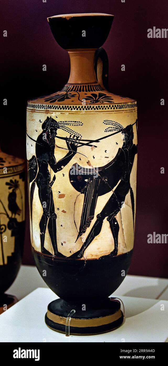 Satyrs Dancing the Pyrrhic by Athena Painter 490BC White ground Lekythos, Athens, Museum, Greek ...
