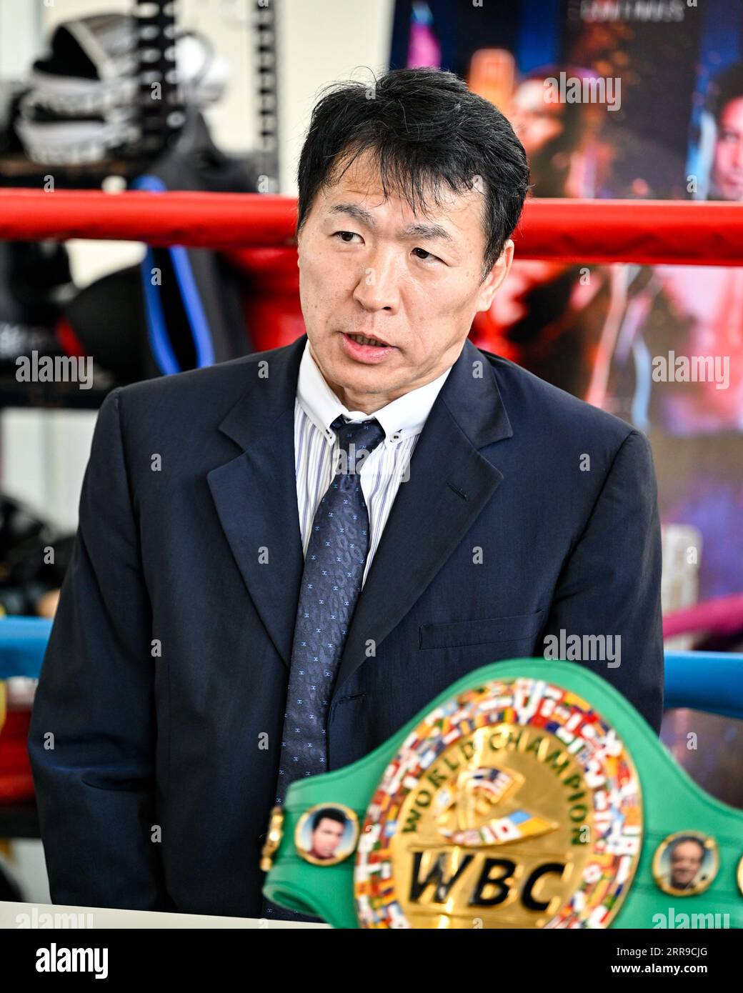 B.M.B boxing gym chairman Hisashi Teraji during a public workout in Tokyo, Japan, on September 7 ...