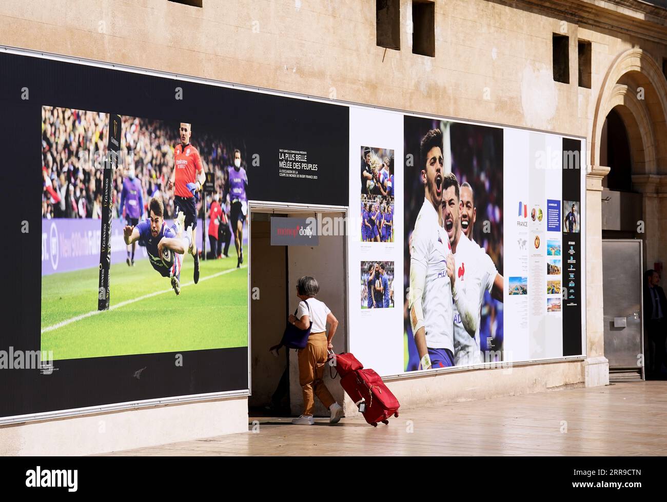 A general view of billboards featuring images of rugby players in ...