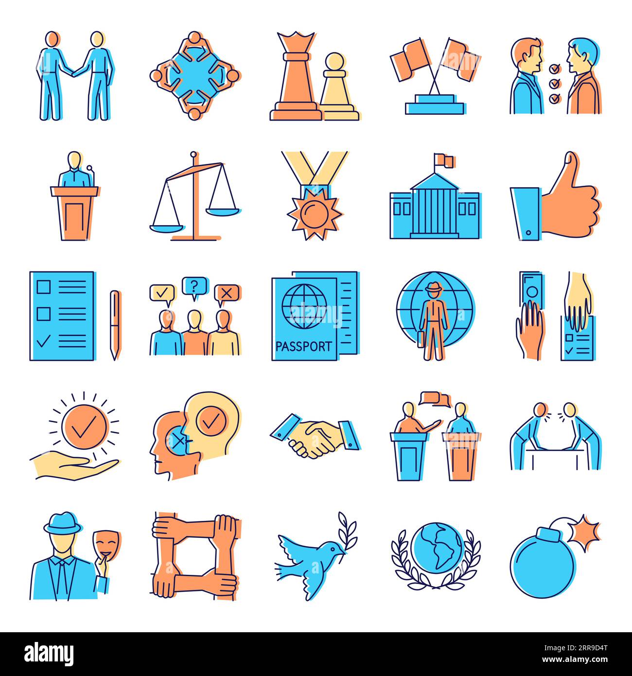 Diplomacy icon set in colored line style. Vector illustration Stock ...