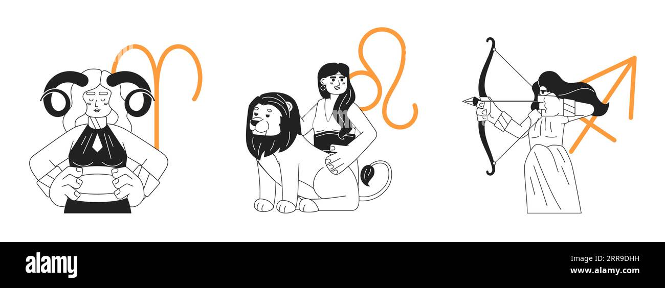 Fire zodiac signs monochrome concept vector spot illustration set Stock ...