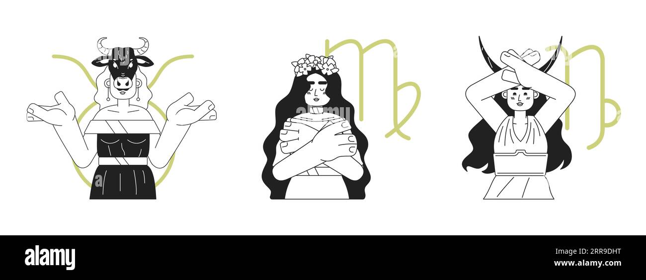 Earth zodiac signs monochrome concept vector spot illustration set ...