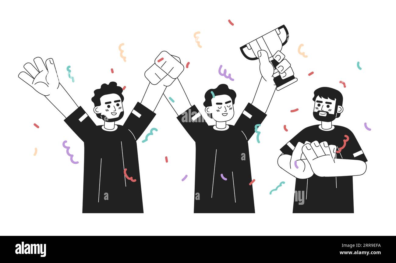 Men celebrating victory monochrome concept vector spot illustration ...