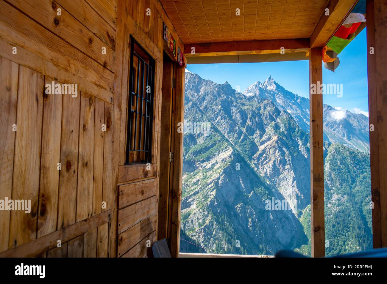 A creative Himachal Pradesh homestay balcony view in Kinner Kailash ...